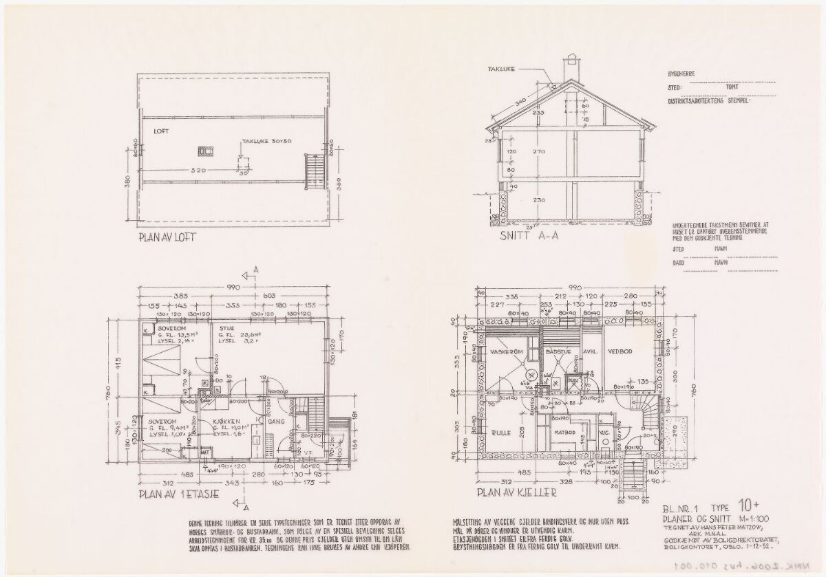 Hans Peter Matzow, Boligdirektoratets typetegning nr. 10, planer og ...