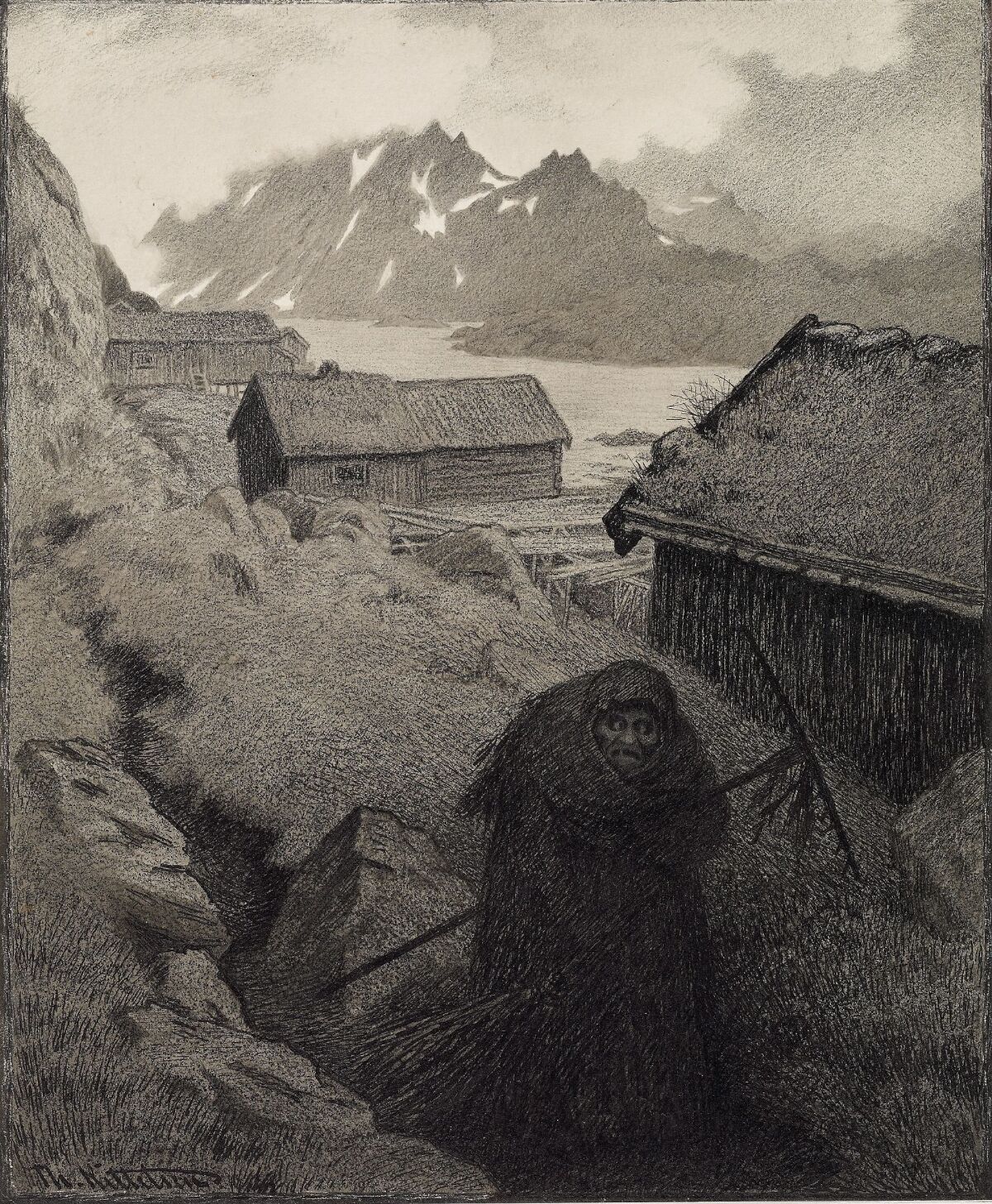 Theodor Kittelsen, Illustration for The Black Death, Kristiania 1900 ...