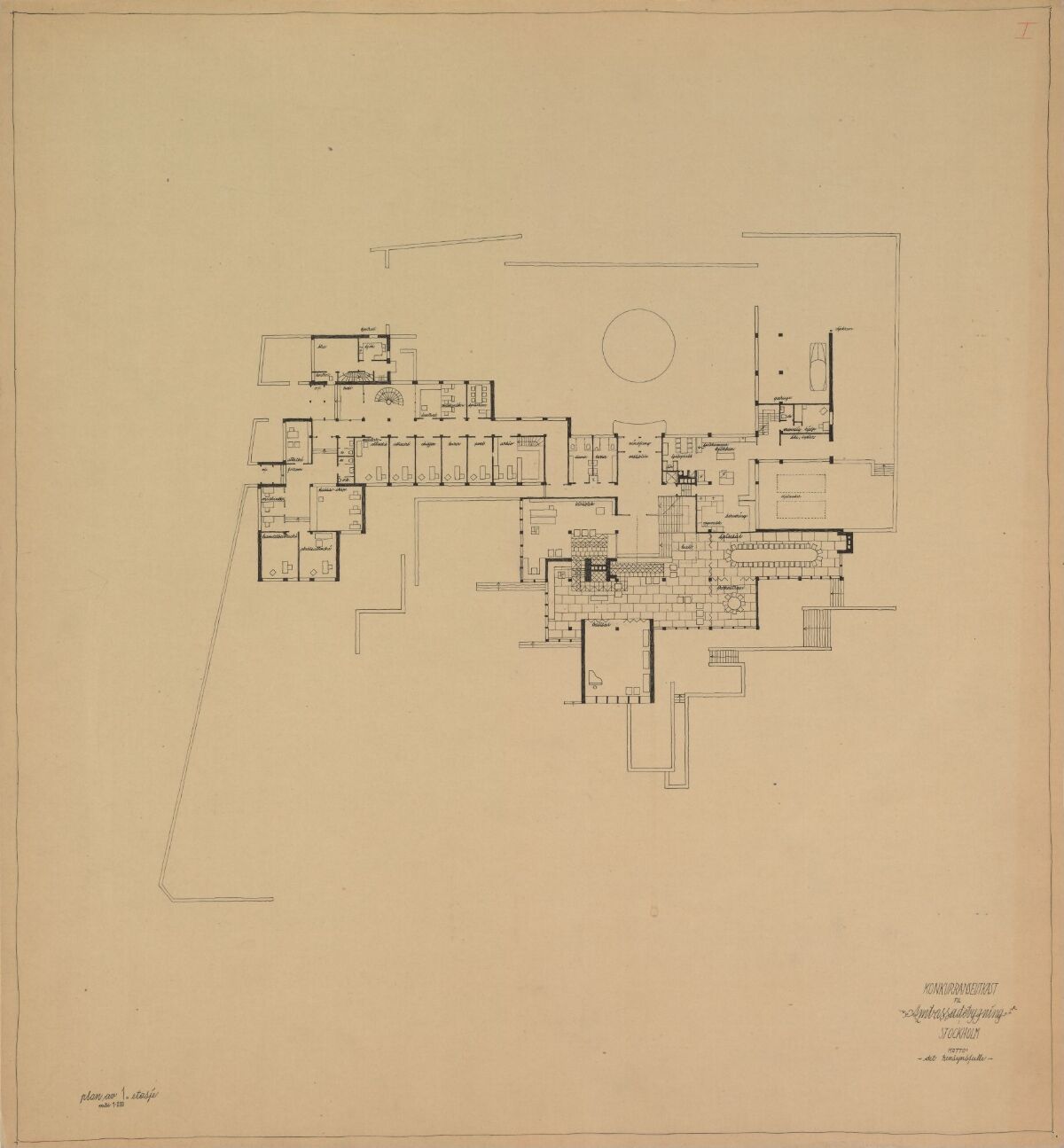 Knut Knutsen, Utkast til Ambassadebygning i Stockholm, plan av 1 ...