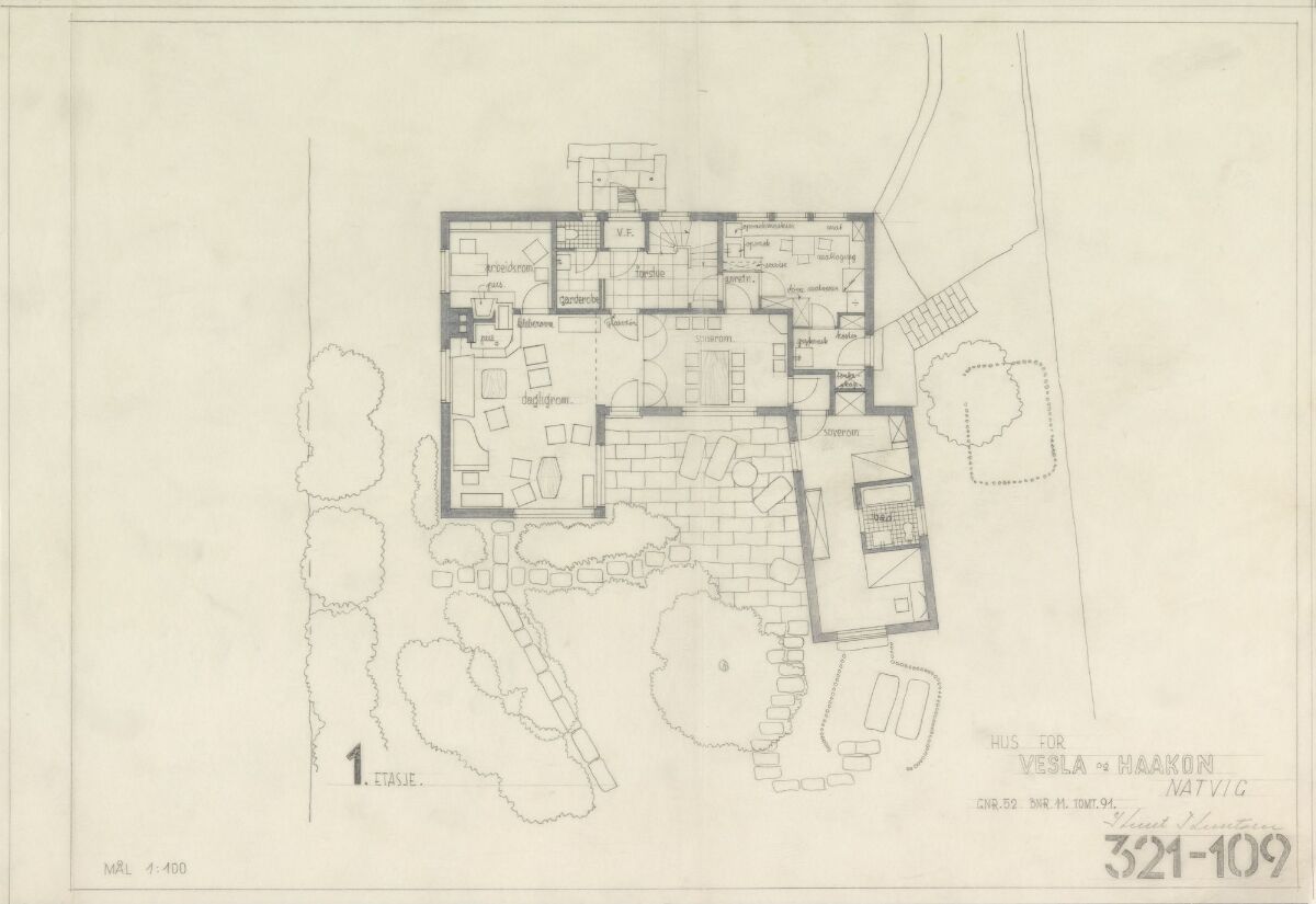 Knut Knutsen, Håkon Natvig, Vesla Natvig, Villa Natvig, utkast til plan ...