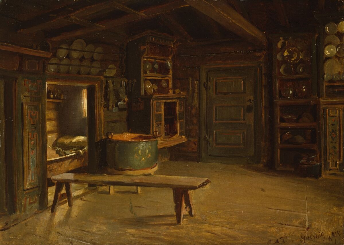 Adolph Tidemand, Farm Interior from Gulsvik in Hallingdal ...