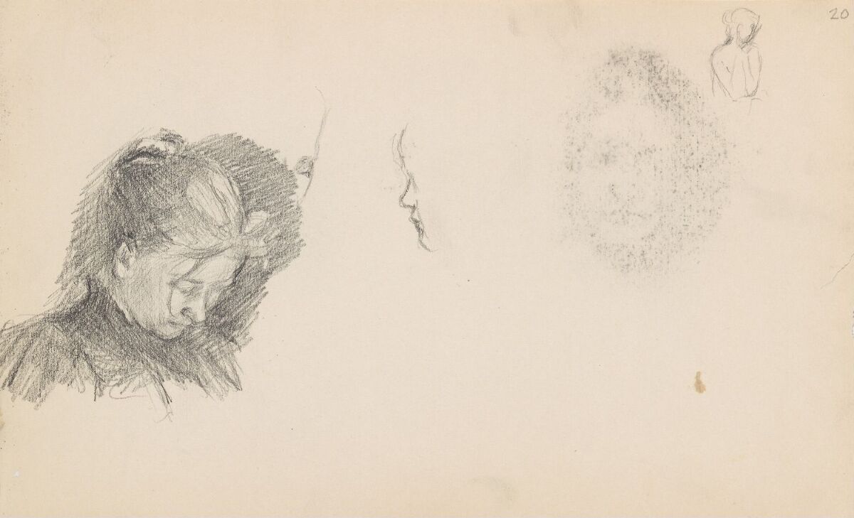 Signe Scheel, Kvinneportrett; riss av profil; riss av kvinne ...