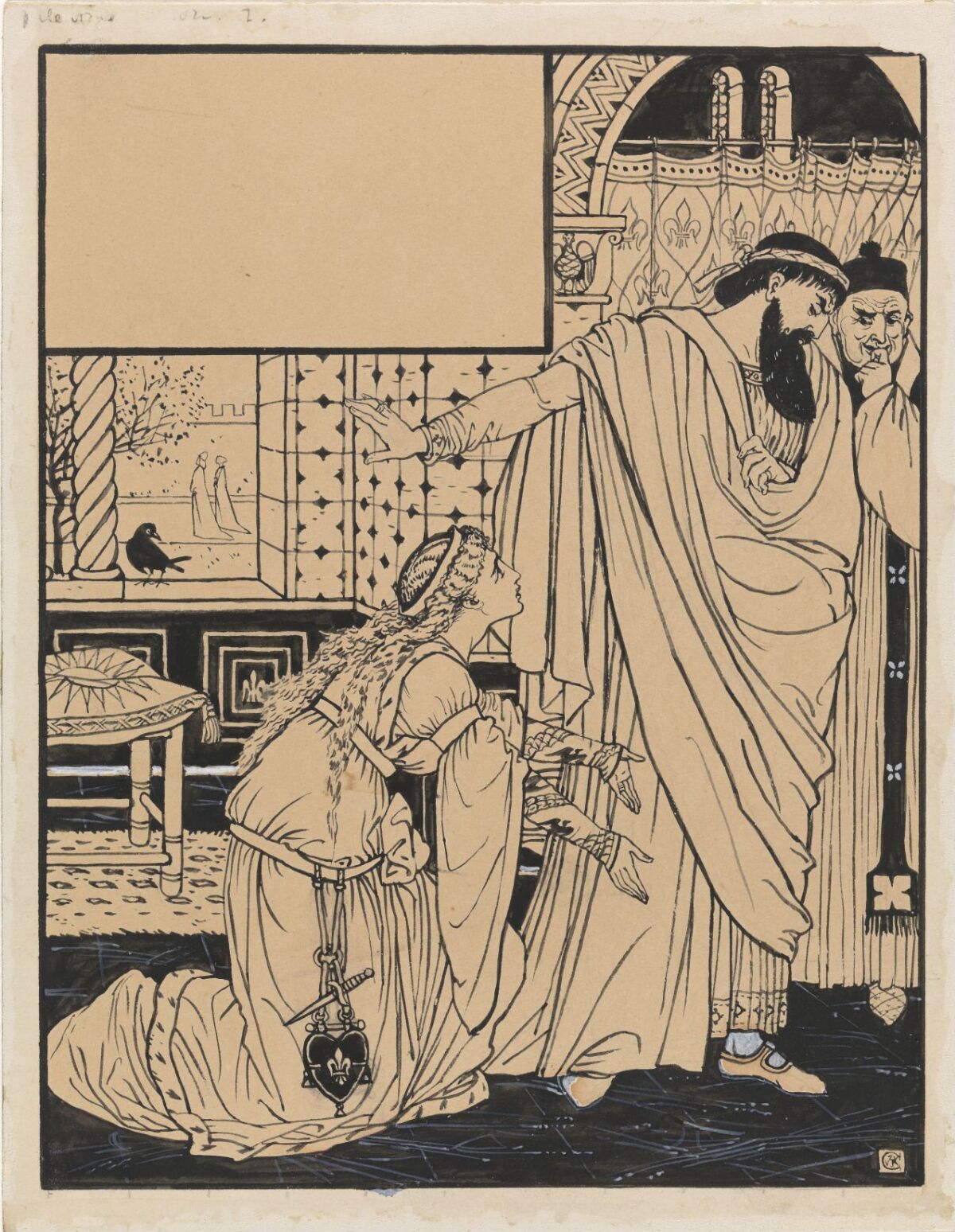 Walter Crane, The Princess kneeling in front of the King ...