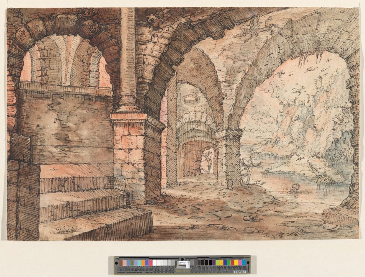 Uidentifisert kunstner, nederlandsk, Landskap sett fra ruin ...