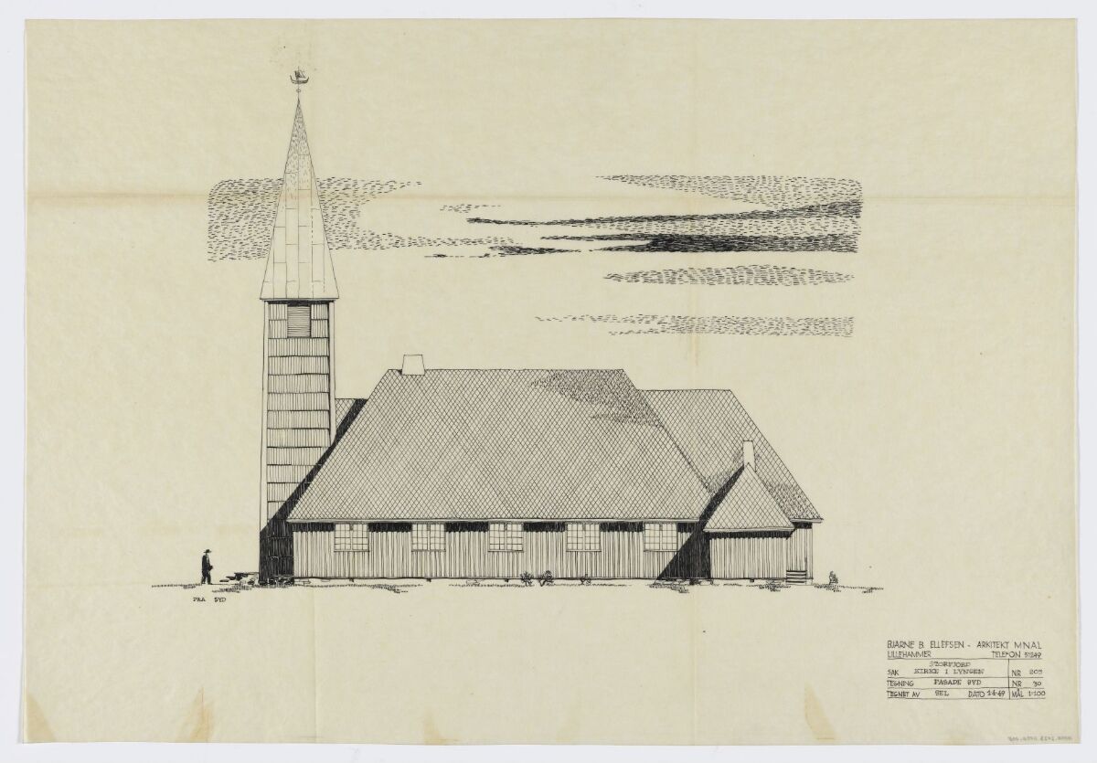 Bjarne Bystad Ellefsen, Storfjord kirke i Lyngen, fasadeoppriss ...