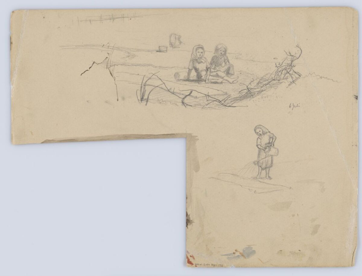 Hans Gude, Jente som vanner planter; lekende barn – Nasjonalmuseet ...
