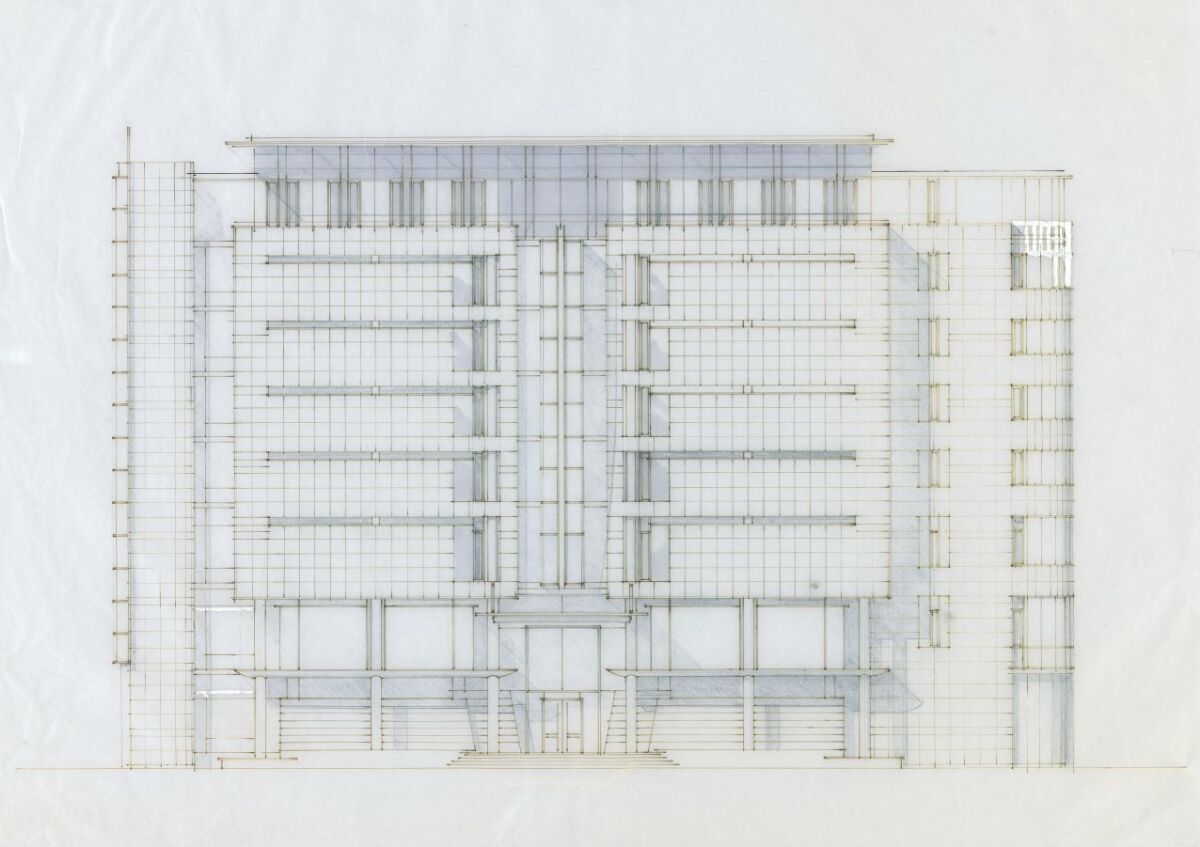 Terje Grønmo, Østgaard Arkitekter A/S, Oslo Tinghus, oppriss av ...